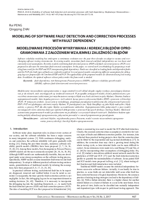 Pdf Modeling Of Software Fault Detection And Correction Processes With Fault Dependency
