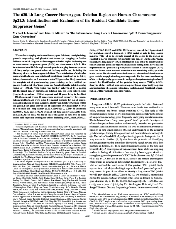 (PDF) The 630-kb Lung Cancer Homozygous Deletion Region on Human ...