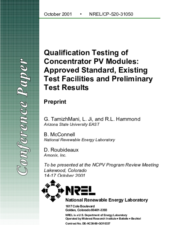 (PDF) Qualification Testing of Concentrator PV Modules: Approved ...