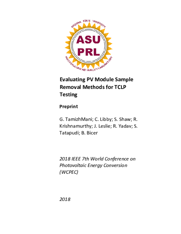 (PDF) Evaluating PV Module Sample Removal Methods for TCLP Testing