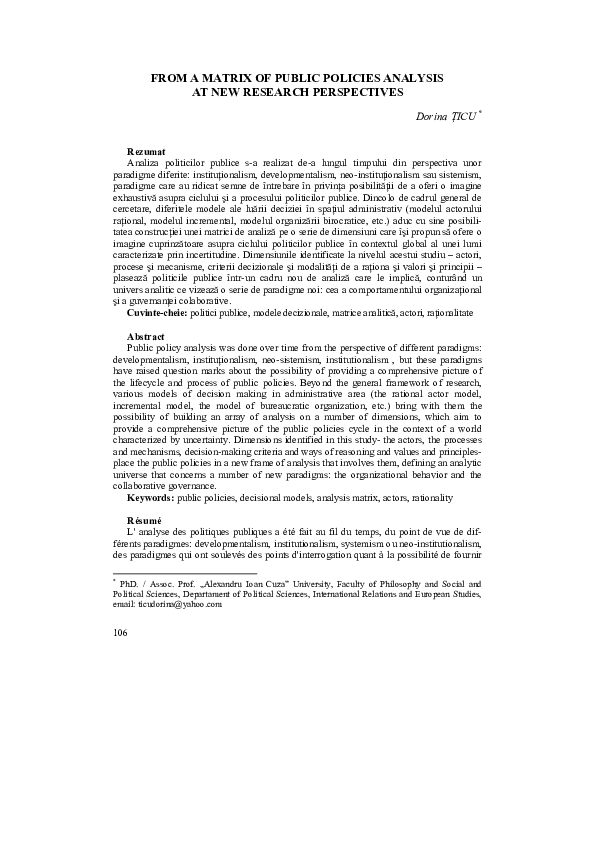 (PDF) From a Matrix of Public Policies Analysis at New Research ...