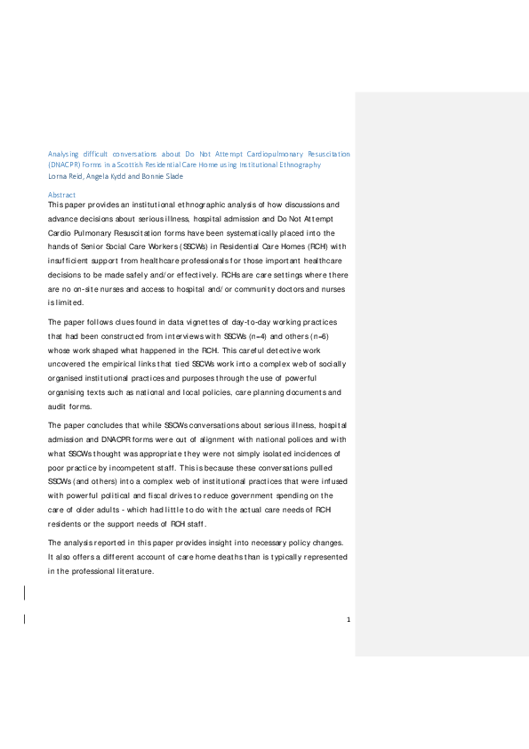 (PDF) Institutional Ethnography of DNACPR Conversations in Care Homes