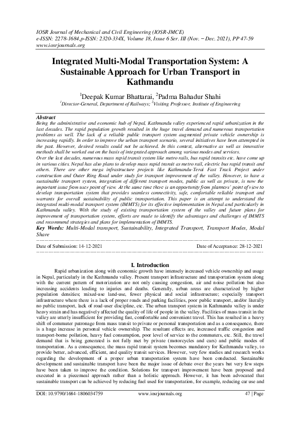 (PDF) Integrated Multi-Modal Transportation System: A Sustainable ...