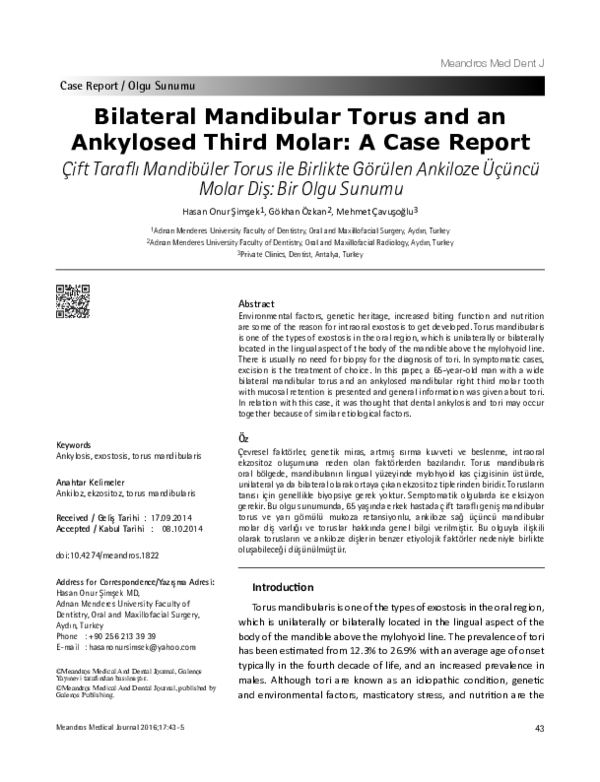 (PDF) Bilateral Mandibular Torus and an Ankylosed Third Molar: A Case Report