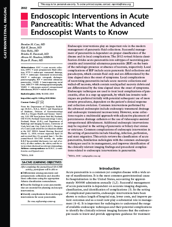 (PDF) Endoscopic Interventions in Acute Pancreatitis: What the Advanced ...