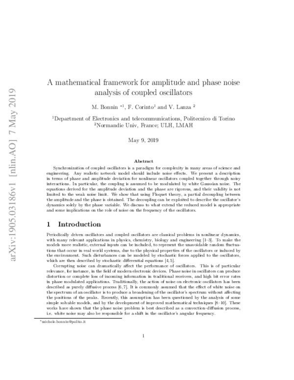 (PDF) A mathematical framework for amplitude and phase noise analysis of coupled oscillators