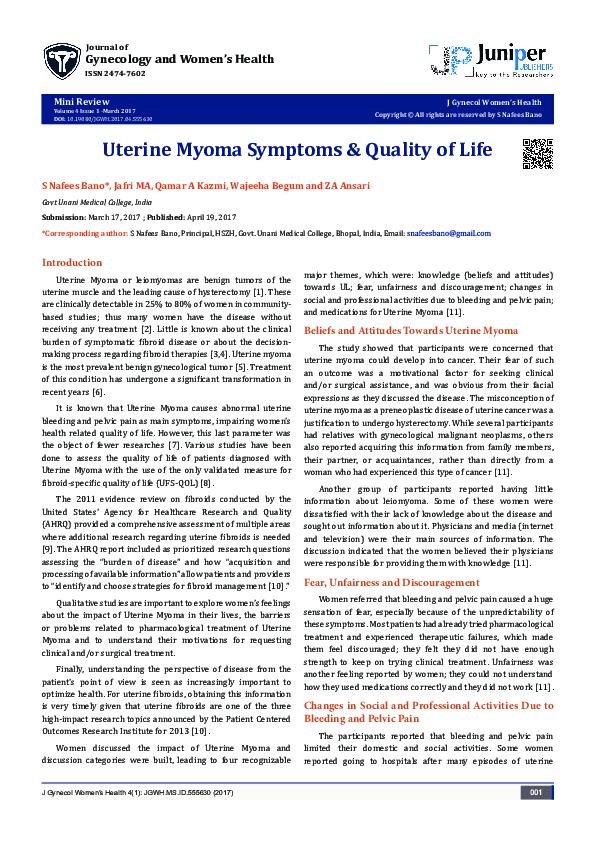 (PDF) Uterine Myoma Symptoms & Quality of Life | S Nafees bano ...