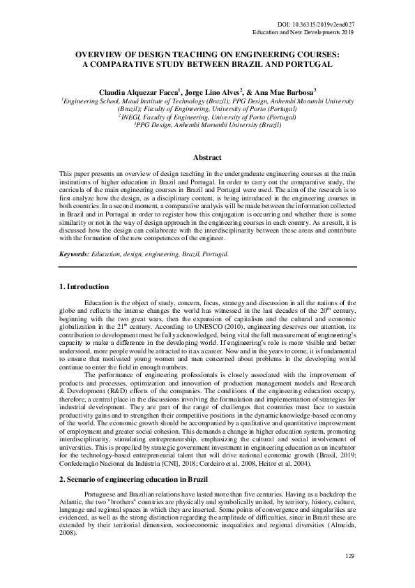 (PDF) Overview of Design Teaching on Engineering Courses: A Comparative ...