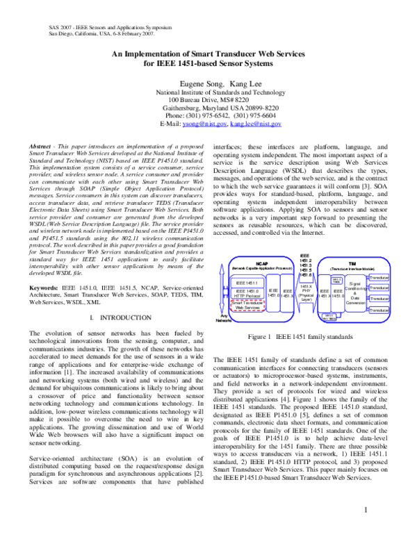 (PDF) Smart Transducer Web Services for Sensors