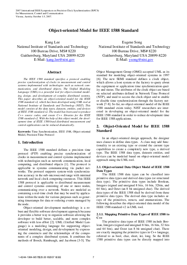(PDF) Object-oriented Model for IEEE 1588 Standard