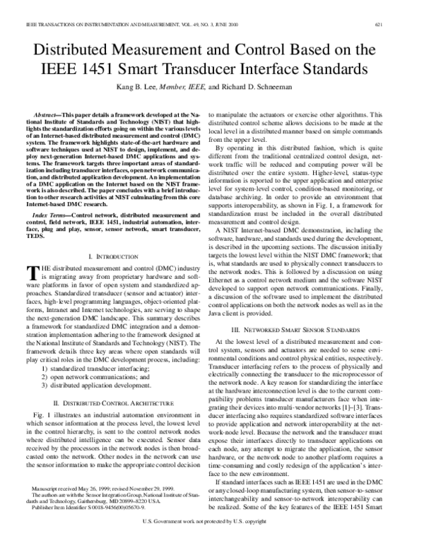 (PDF) Distributed measurement and control based on the IEEE 1451 smart transducer interface ...