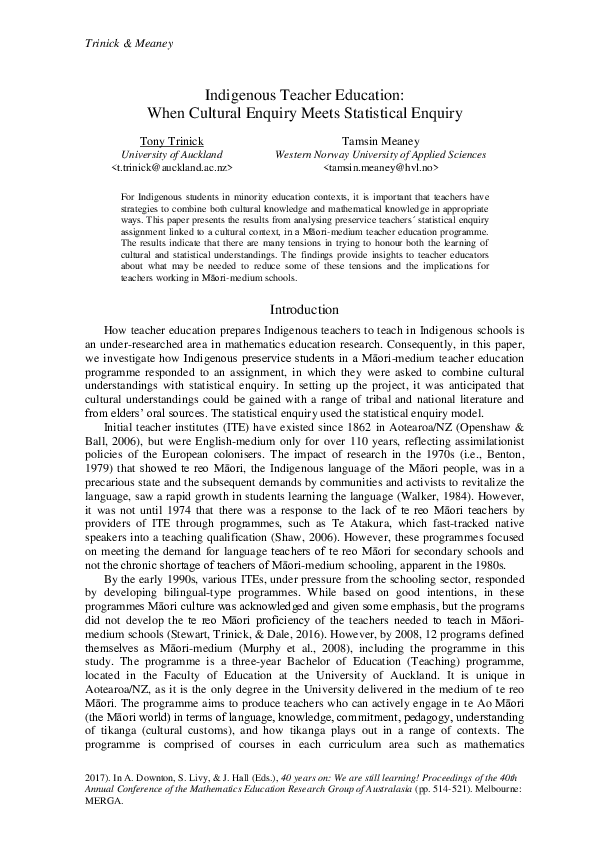 (PDF) Indigenous Teacher Education: When Cultural Enquiry Meets ...