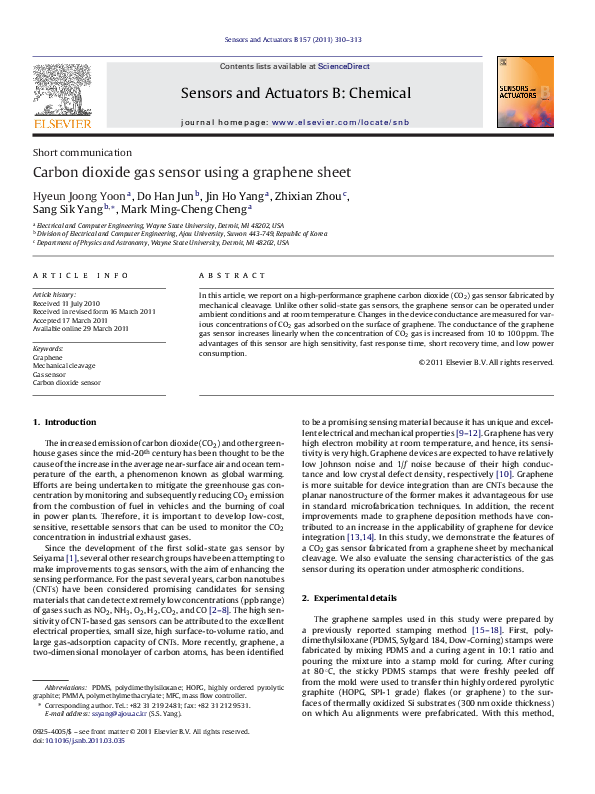 Pdf Carbon Dioxide Gas Sensor Using A Graphene Sheet