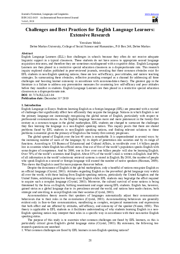 (PDF) Challenges and Best Practices for English Language Learners ...