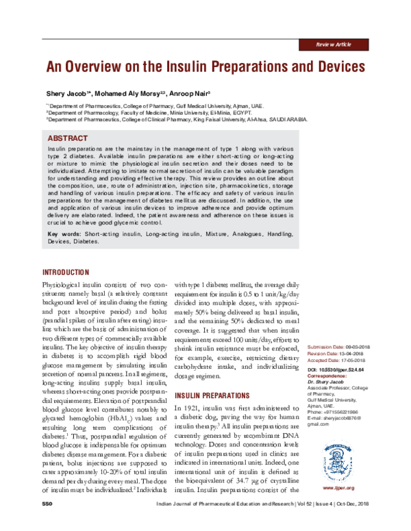 (PDF) An Overview on the Insulin Preparations and Devices