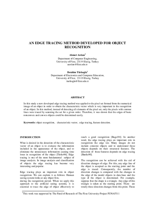 (PDF) An Edge Tracing Method Developed for Object Recognition