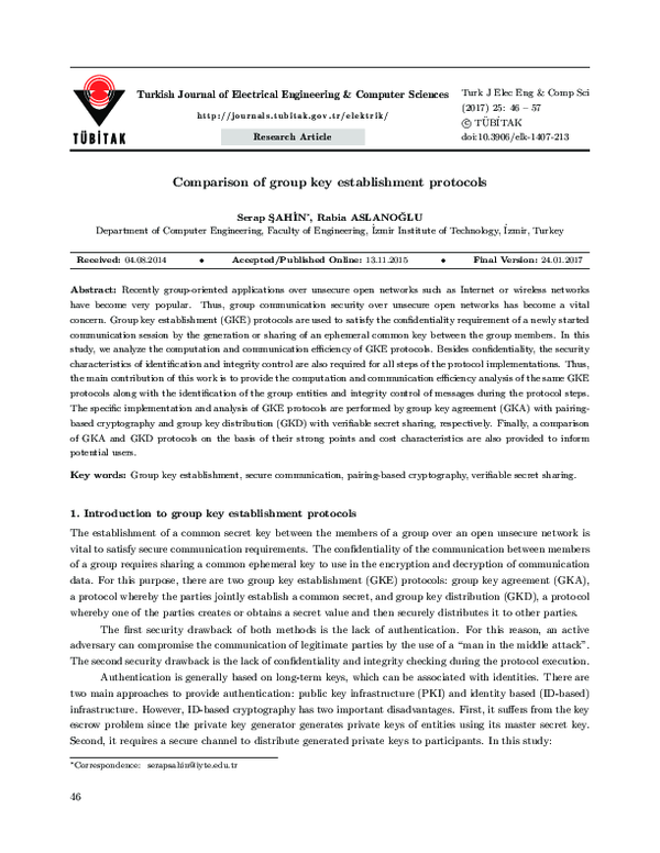 (PDF) Comparison of group key establishment protocols