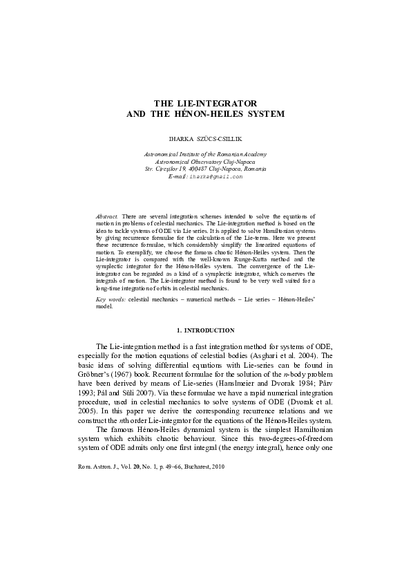 (PDF) The Lie-Integrator and the Hénon-Heiles System | Iharka Szücs ...