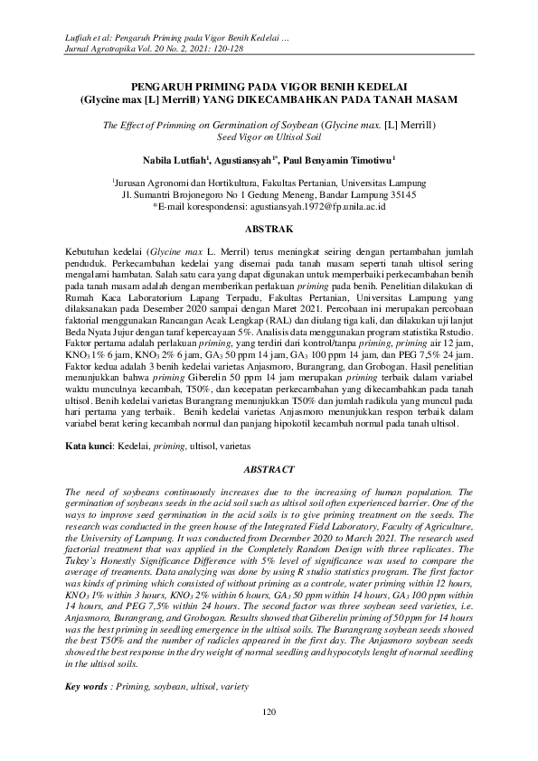 (PDF) Pengaruh Priming pada Vigor Benih Kedelai (Glycine max. [L ...