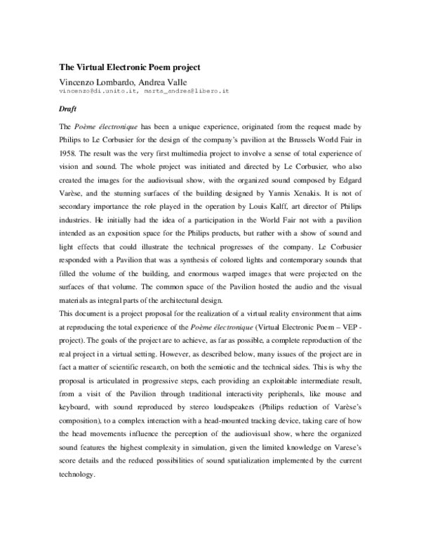 (PDF) The Virtual Electronic Poem project