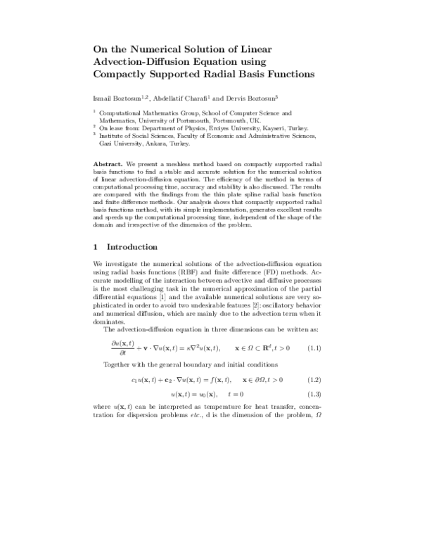 Pdf On The Numerical Solution Of Linear Advection Diffusion Equation Using Compactly Supported