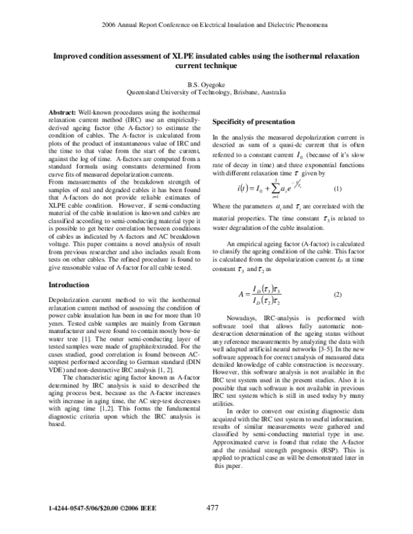 (PDF) Improved condition assessment of XLPE insulated cables using the ...