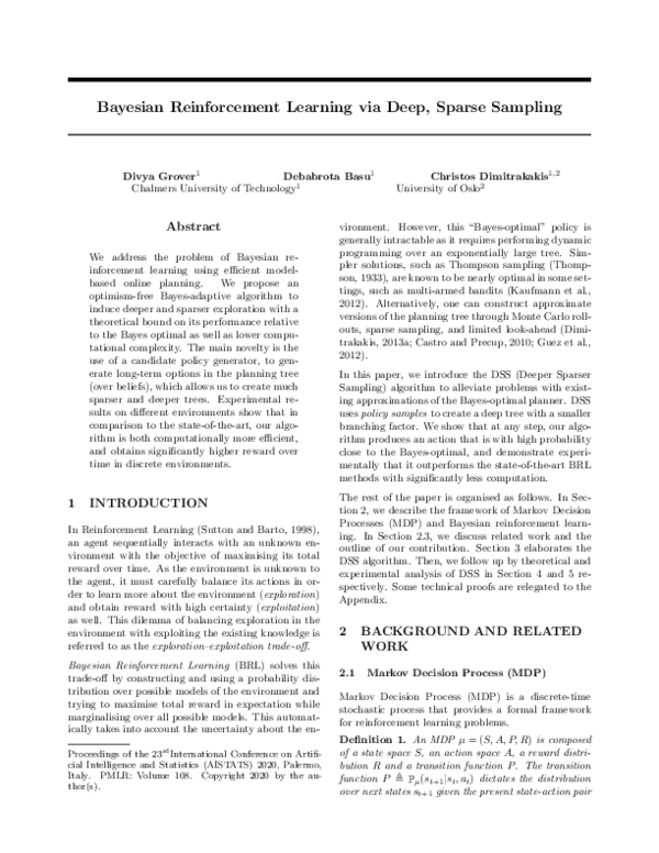 (PDF) Bayesian Reinforcement Learning via Deep, Sparse Sampling