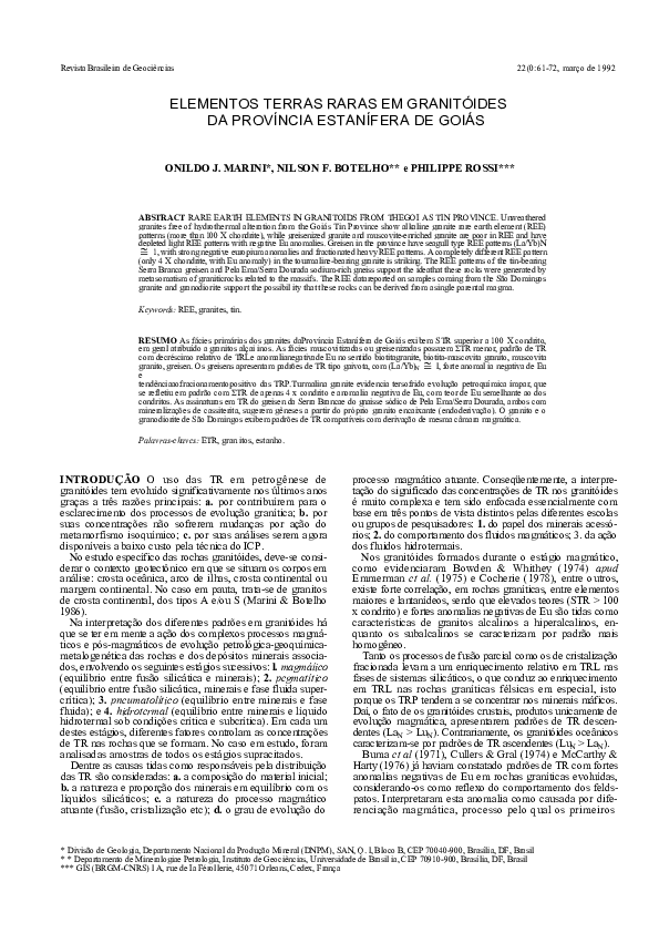 (PDF) Elementos Terras Raras em granitóides da Província Estanífera de ...
