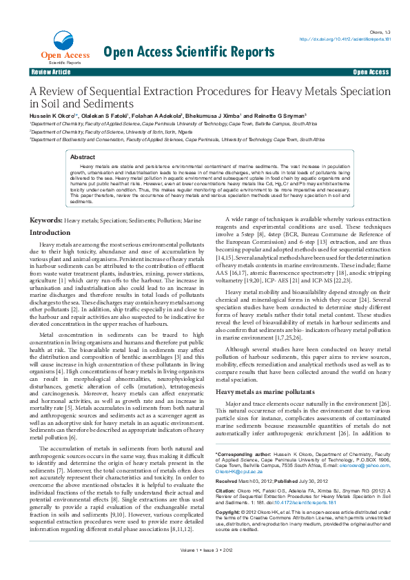 Pdf A Review Of Sequential Extraction Procedures For Heavy Metals