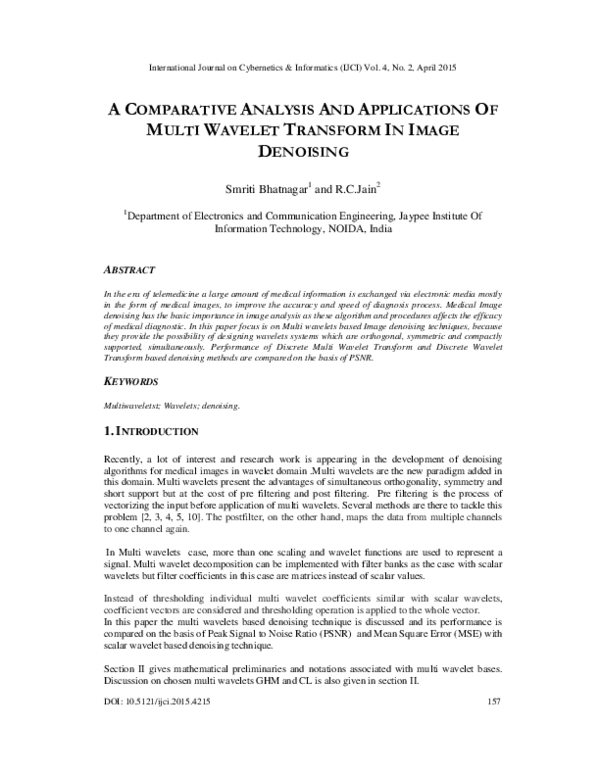 (PDF) A Comparative Analysis and Applications of Multi Wavelet Transform in Image Denoising