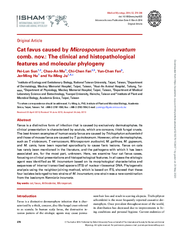 (PDF) Cat favus caused by Microsporum incurvatum comb. nov.: The ...