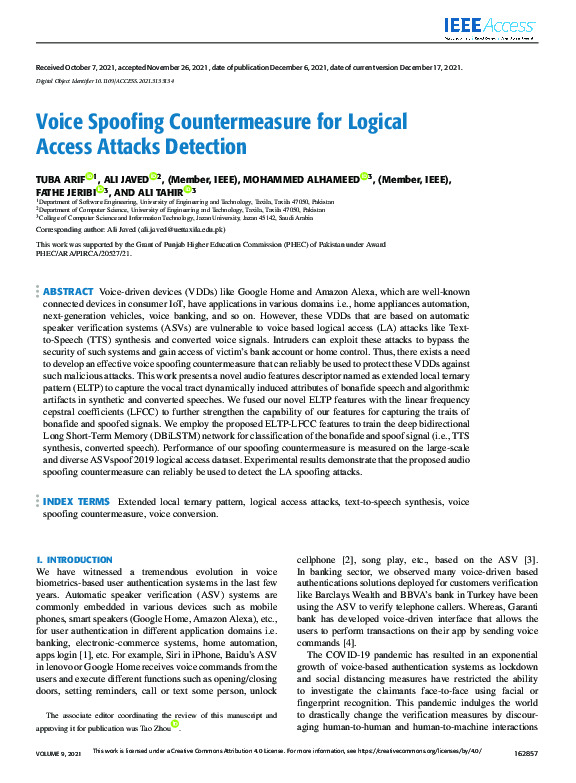 Pdf Voice Spoofing Countermeasure For Logical Access Attacks Detection