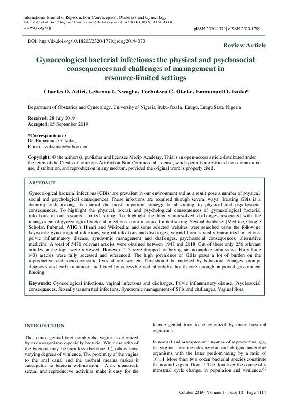 (PDF) Gynaecological bacterial infections: the physical and ...