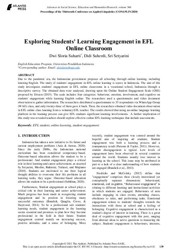 (PDF) Exploring Students’ Learning Engagement in EFL Online Classroom