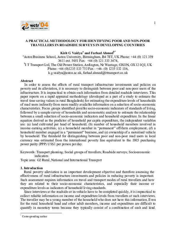 (PDF) A practical methodology for identifying poor and non-poor ...