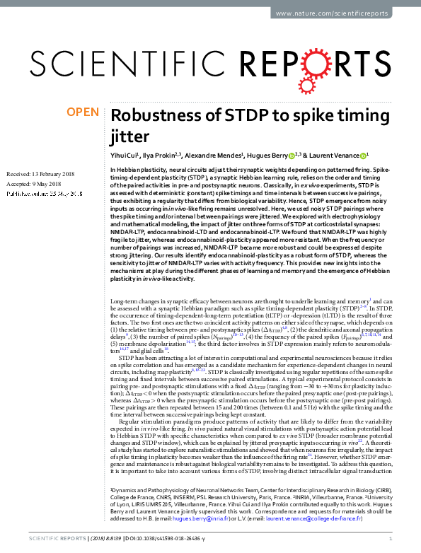(PDF) Robustness of STDP to spike timing jitter
