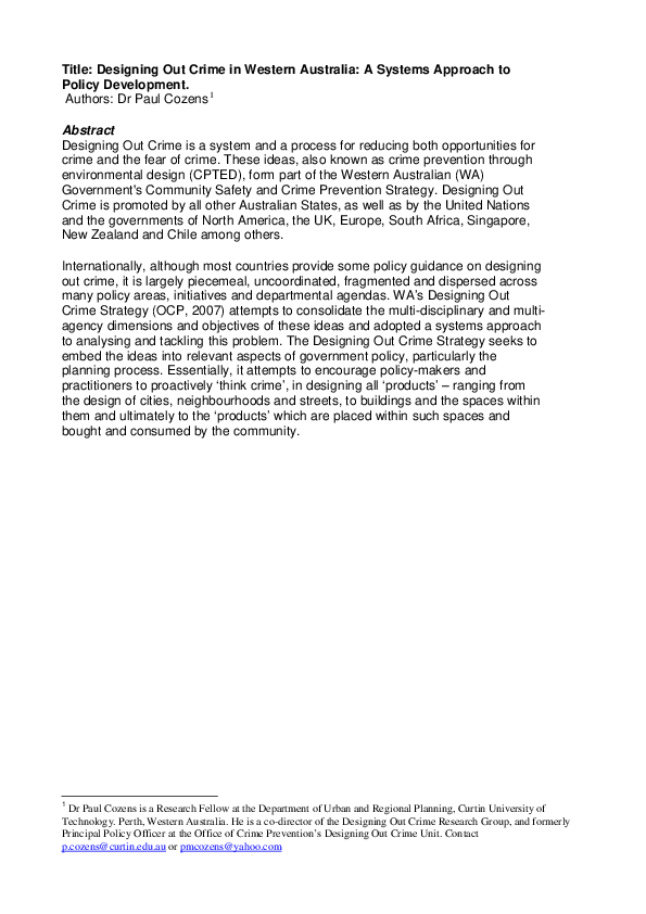 (PDF) Designing out crime in Western Australia: a systems approach to ...
