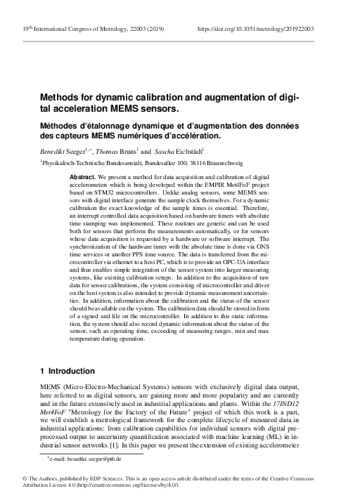 (PDF) Methods for dynamic calibration and augmentation of digital acceleration MEMS sensors