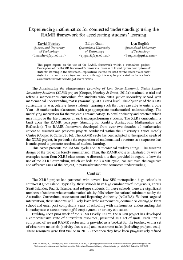 (PDF) Experiencing Mathematics for Connected Understanding: Using the ...