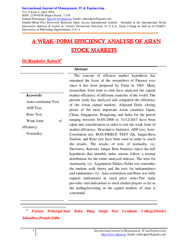 (PDF) A Weak-Form Efficiency Analysis of Asian Stock Markets