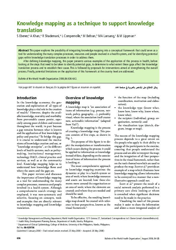 Knowledge mapping as a tecnique to support knowledge translation