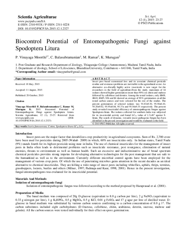 (PDF) Biocontrol Potential of Entomopathogenic Fungus Beauveria Bassiana (Balsamo) Against ...