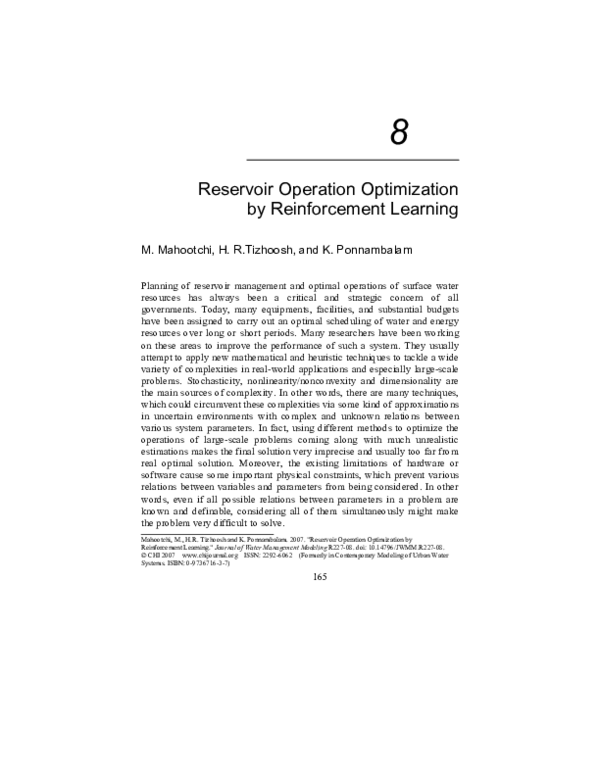 (PDF) Reservoir operation optimization by reinforcement learning