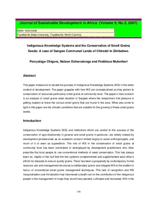 (PDF) Indigenous Knowledge Systems and the Conservation of Small Grains ...