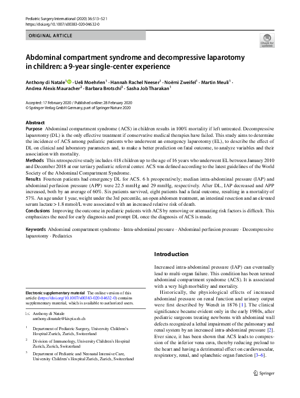(PDF) Abdominal compartment syndrome and decompressive laparotomy in ...