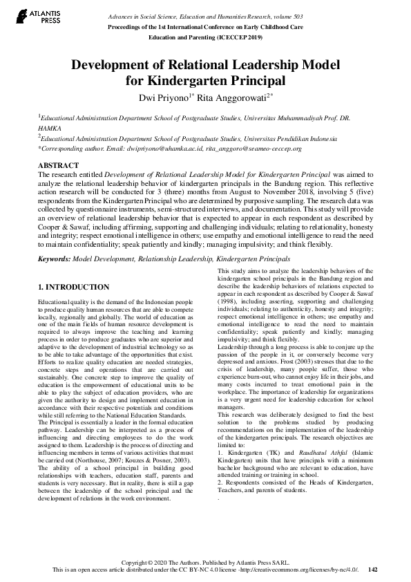 (PDF) Development of Relational Leadership Model for Kindergarten Principal