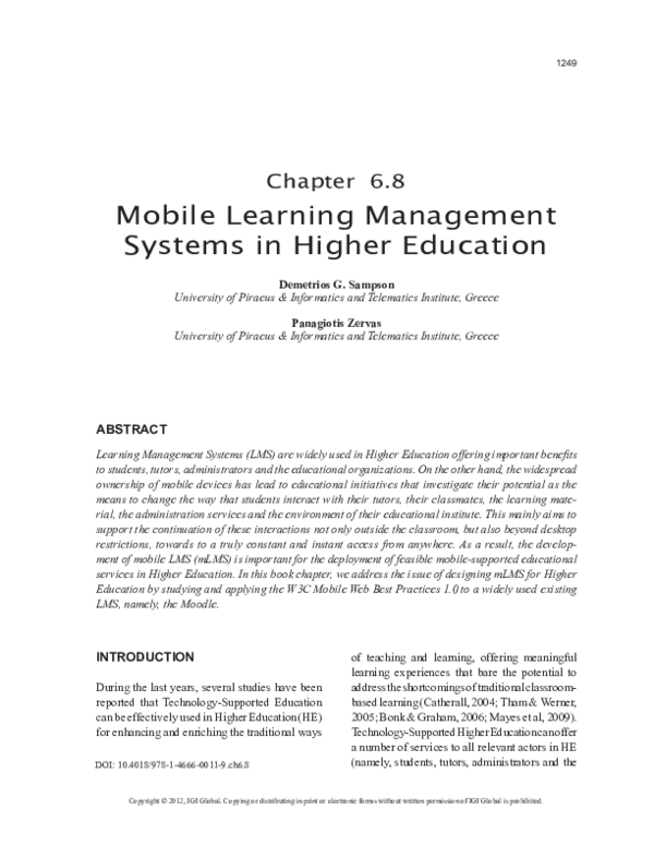 (PDF) Mobile Learning Management Systems in Higher Education