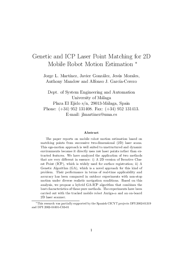 (PDF) Genetic and ICP Laser Point Matching for 2D Mobile Robot Motion ...