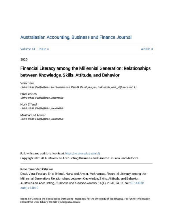 (PDF) Financial Literacy among the Millennial Generation: Relationships between Knowledge ...