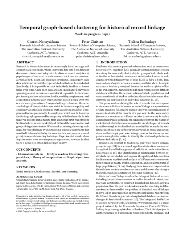 Pdf Clustering Historical Records With Temporal Graphs